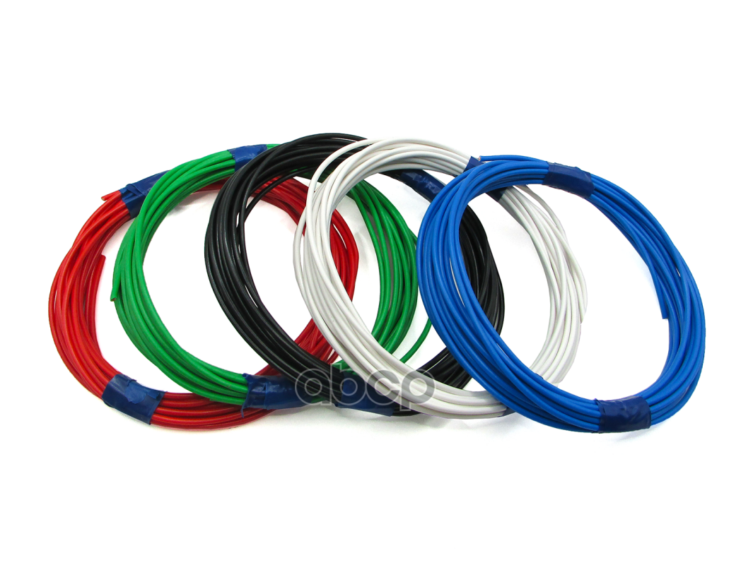 Комплект 5 проводов пвам 0,75 кв. мм (цвета: черный, красный, зеленый, голубой, белый) длиной по 5м. CARGEN арт. AX35001