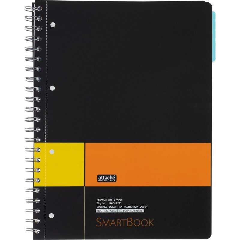 Бизнес-тетрадь SMARTBOOK А4 120л. клетка, спир, микроп, разд, карм, жел-оран