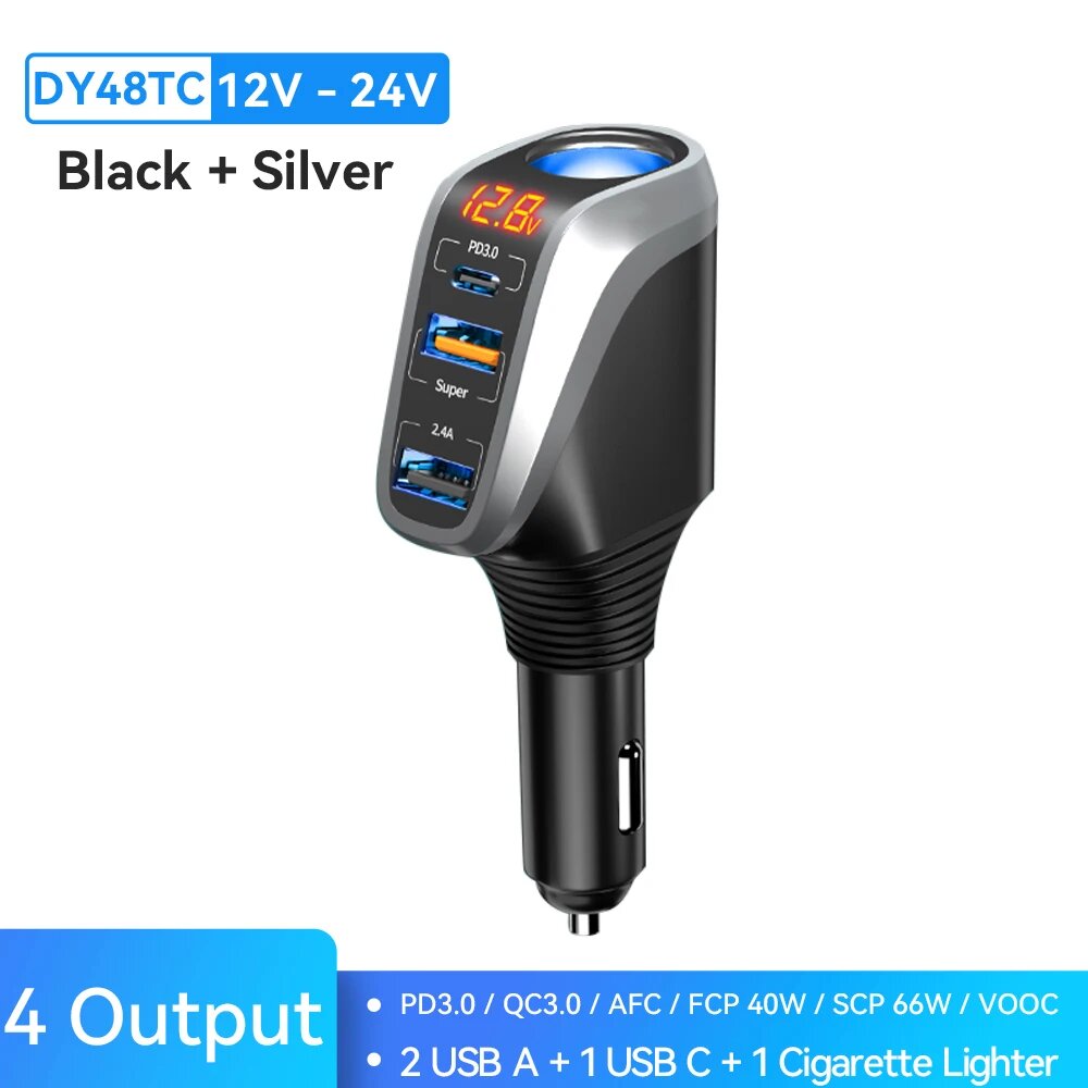100 Вт USB Автомобильное зарядное устройство Быстрая зарядка QC3.0 QC4.0 PD3.0 SCP 4 в 1 Автомобильная супер быстрая зарядка для IPhone 12 13 Xiaomi Huawei Samsung