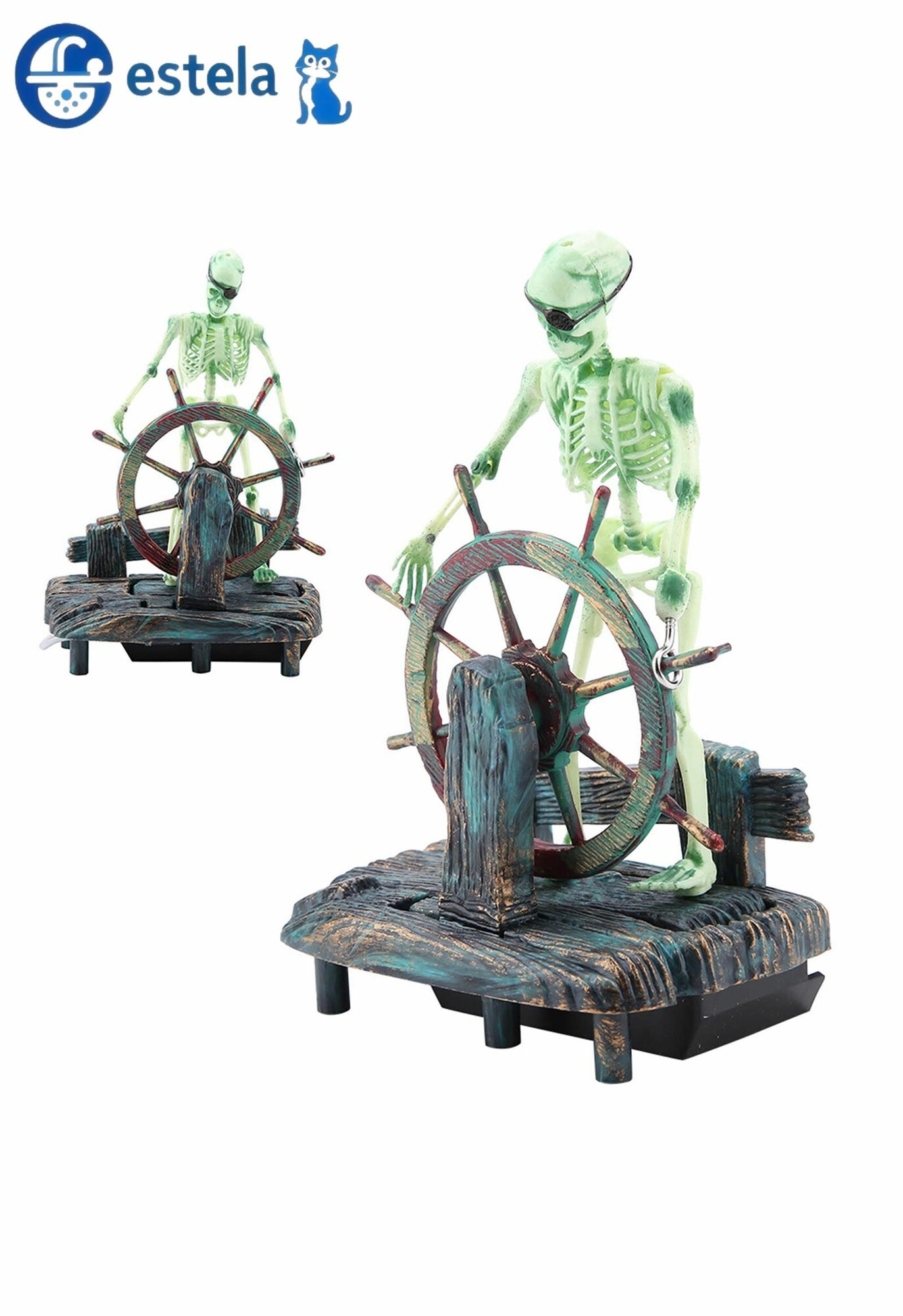 Подводный декор Пиратский капитан с пузырьковым эффектом, многоцветный скелет 11,5 см для аквариума