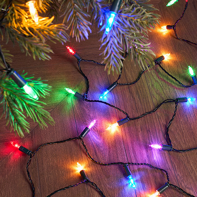 Светодиодная гирлянда Vintage Lights 12 м, 120 разноцветных мини LED ламп, зеленый ПВХ, контроллер, таймер, IP20, Kaemingk, 493252