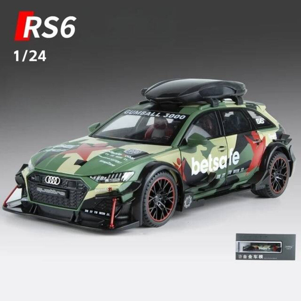 Модель игрушечной машинки Audi RS6 1/24, литая под давлением, гоночная миниатюрная машина, откидывающиеся двери со звуком и светом, коллекционный подарок для ребенка
