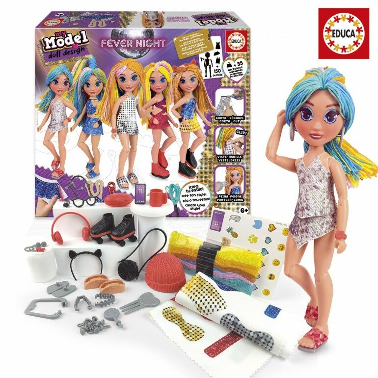 Творческий набор Educa My Model Doll Design - Набор Fever Night для создания куклы и нарядов- Эдука кукла 20097