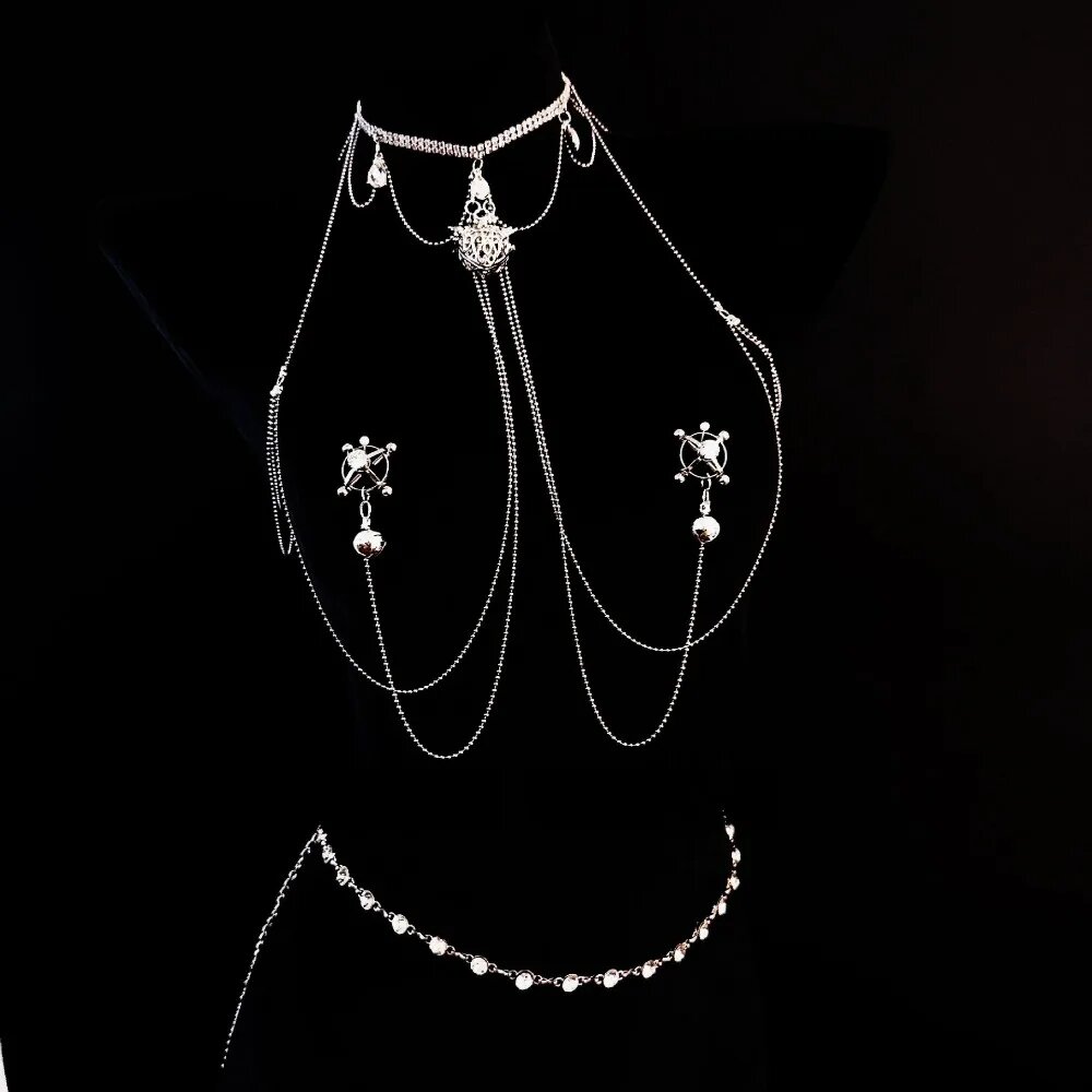 Алмазная цепочка для тела с кисточкой, зажим для сосков, воротник, зажим для груди, with Clamp E