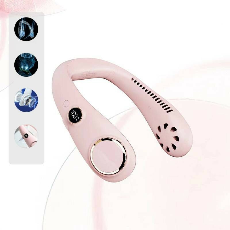 Шеиныи вентилятор fashionable usb rechargeable leafless neck fan with digital display, розовыи, 4-8 часов