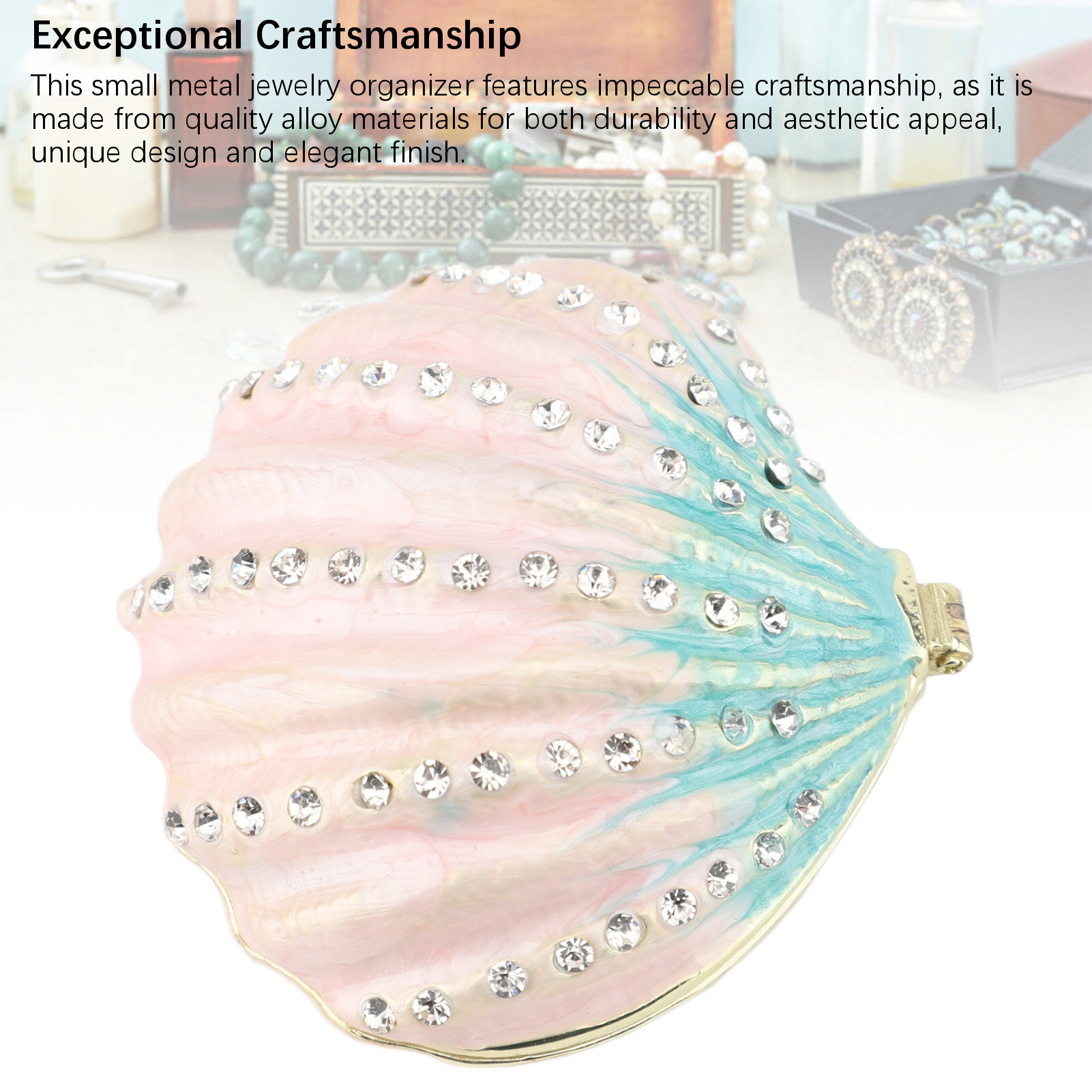 Коробка для безделушек в виде ракушек, держатель для колец, винтажная эмалированная шкатулка для украшений, органайзер для коллекционных украшений, розовый, белый