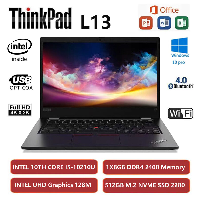 ноутбук 13.3" LENOVO Thinkpad L13 (CORE I5-10210U CPU+1X8G DDR4 2400 RAM+512GB NVME SSD+Intel UHD Graphics for 10th Gen Видеокарта 1920X1080 IPS 4K) Win 10 pro