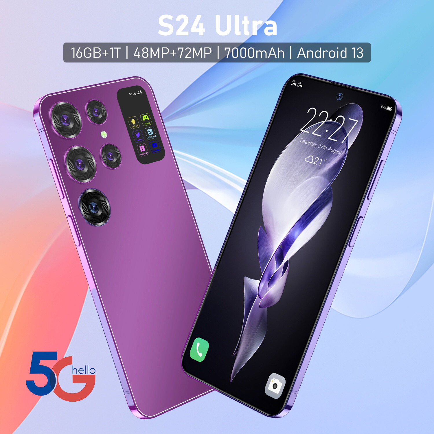 Мобильный телефон S24Ultra, 5G, Android, большой экран, 16+1 ТБ