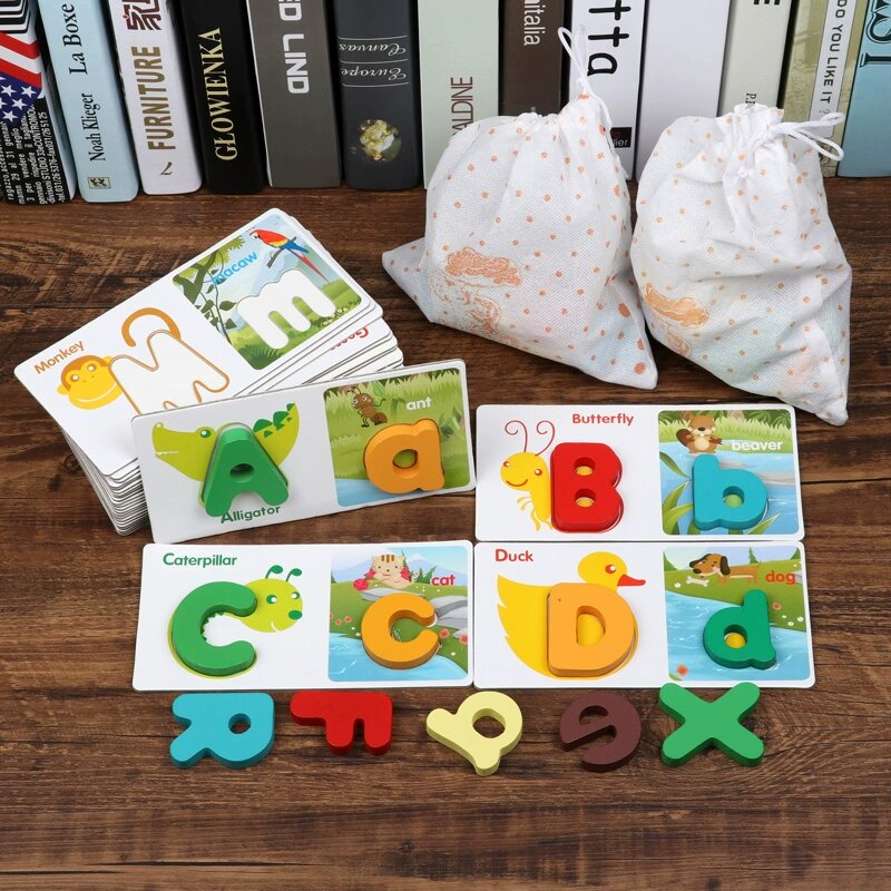 Деревянные буквенно-цифровые головоломки, строительные блоки, английские 26, одинаковые карты для верхних и нижних