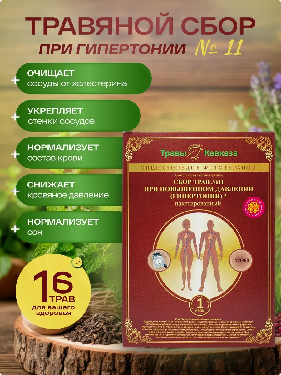 Травяной Сбор Кавказа №11, при гипертонии, фильтр-пакетики, 200 г