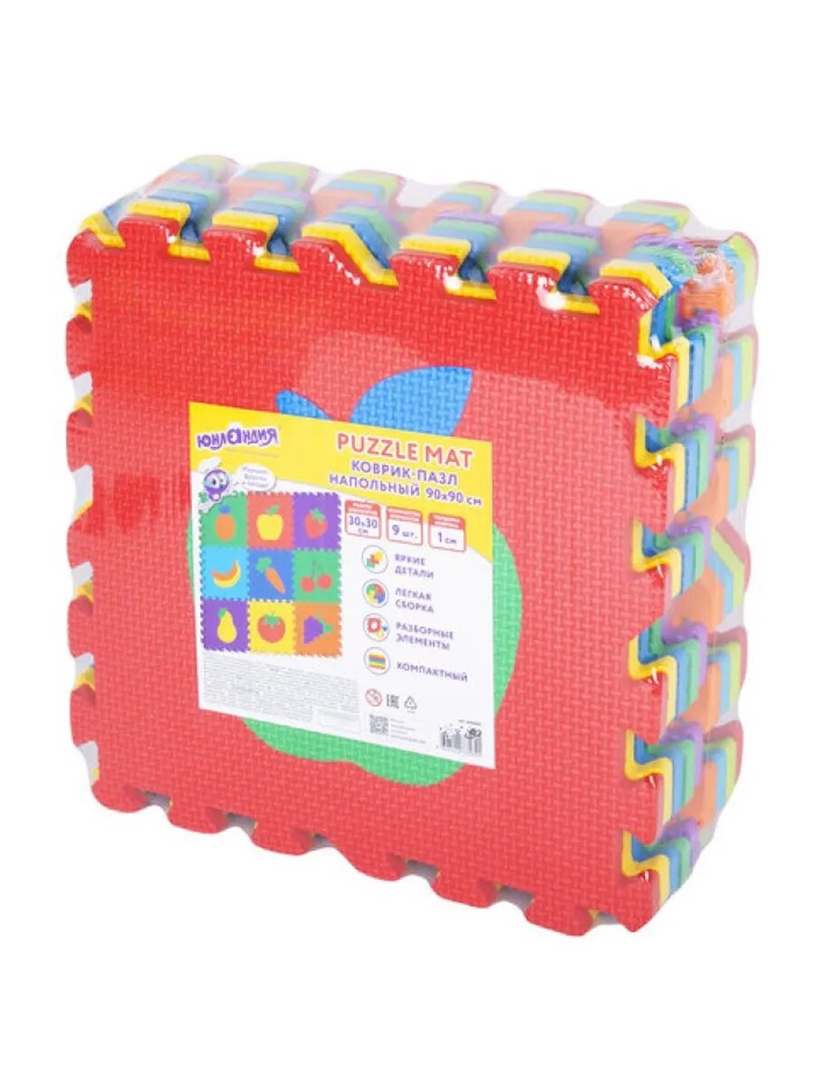 Коврик-пазл напольный 0,9х0,9 м мягкий /Фрукты-овощи/, 9 ча