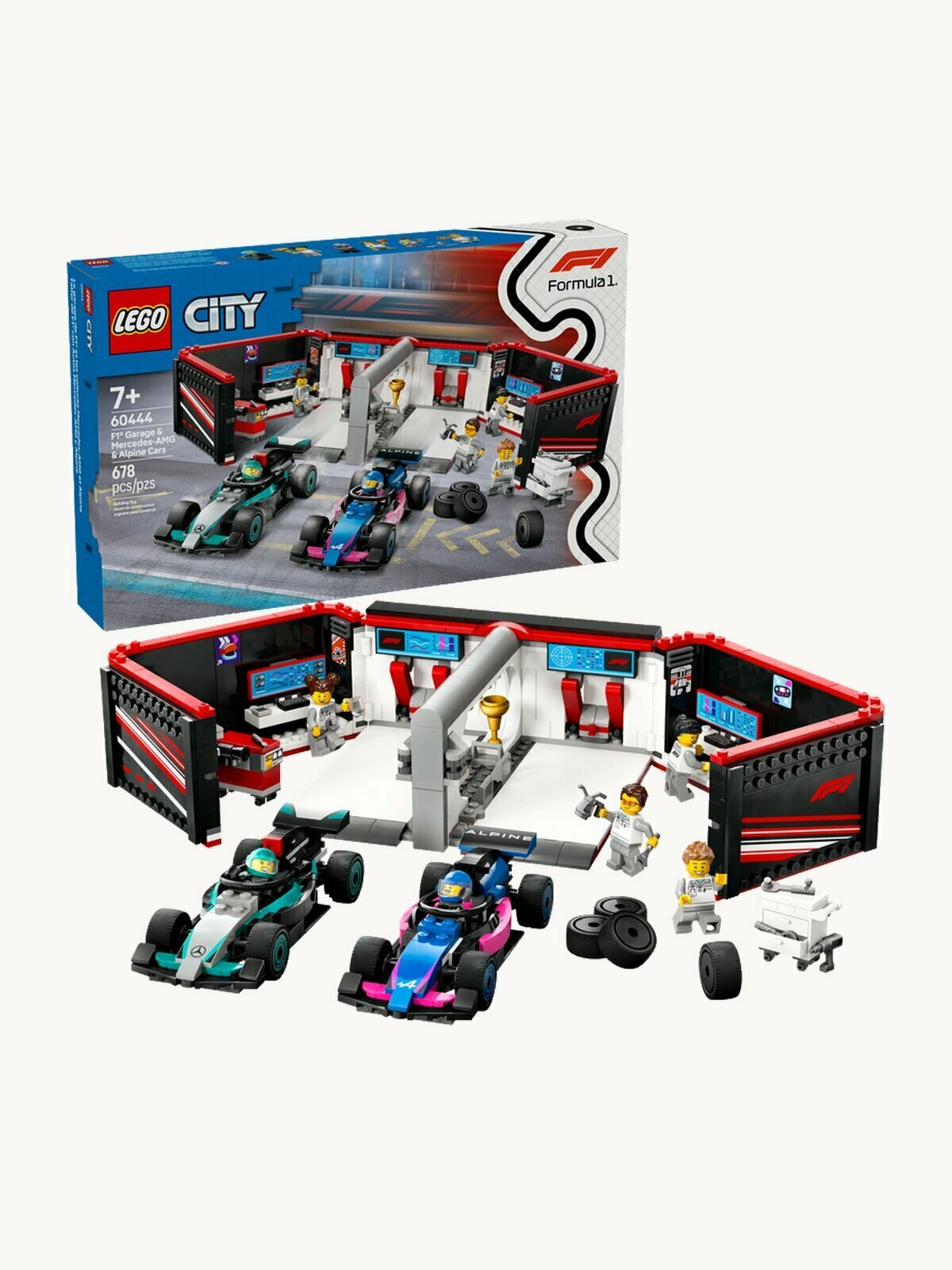 Конструктор LEGO Сity 60444 Formula 1, гараж Mercedes-AMG & Alpine Cars 678 дет.