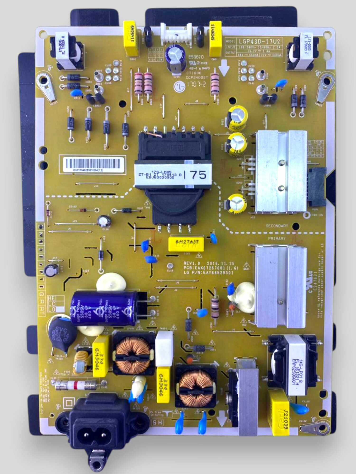 Блок питания PSU: EAX67267601(1.6) EAY64529301 REV1.0 LGP43D-17U2 для телевизора LG 43UJ675V