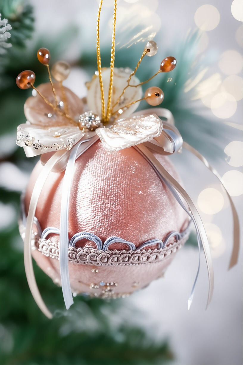 Ёлочный шар эстетика рококо, коллекция винтажный ШИК, полиэстер, бежевый с золотым, 15 см, Winter Deco 2007668