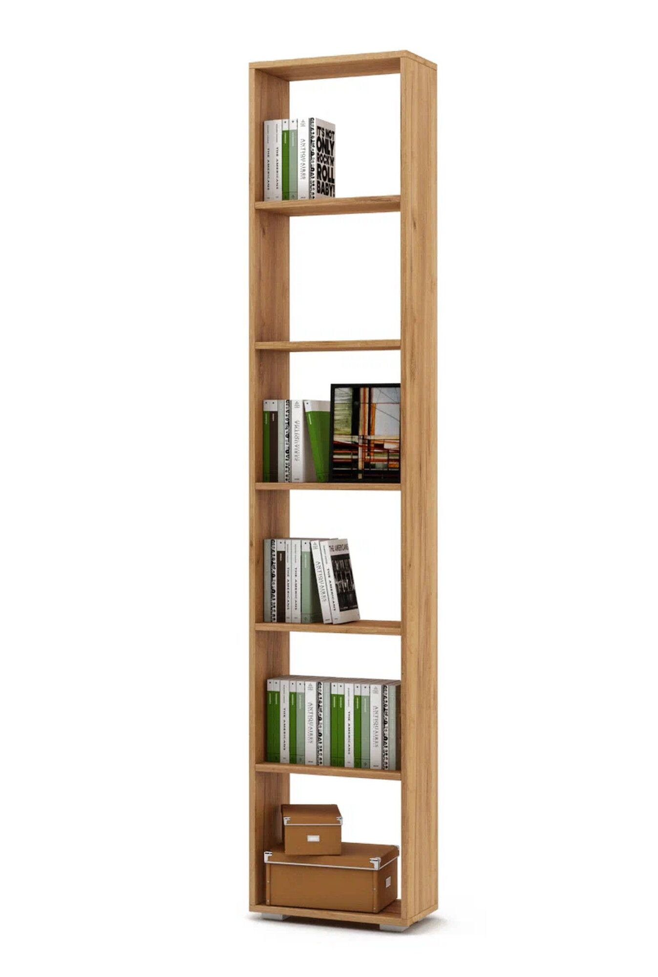 Стеллаж ВМФ Эльбрус-1, ЛДСП, дуб золотистый, 40х22х205см, открытая конструкция, 6 полок