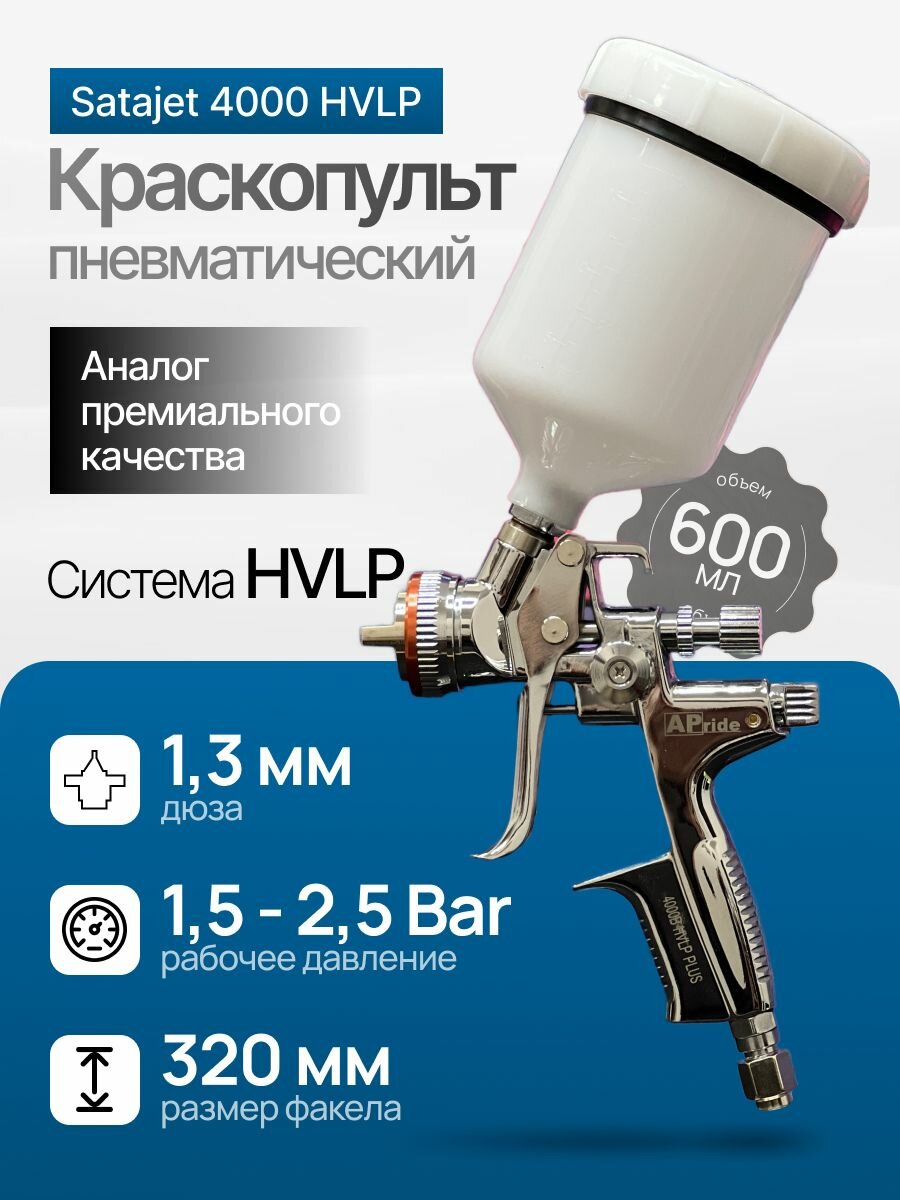 Краскопульт SATAjet 4000 1.3 mm HVLP Аналог отличного качества, все характеристики как у оригинала (APride)
