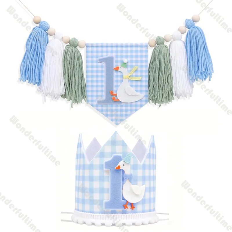 Стульчик для кормления One Silly Goose, баннер, синий, розовый, ONE, мешковина, флаг гуся, шляпа на день рождения для крещения мальчика, детского душа, для девочки, раскрытие пола