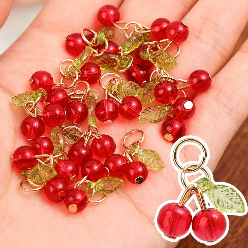 Подвески вишневые из бисера для рукоделия, набор 2 шт для создания серег, браслетов и брелоков своими руками легко