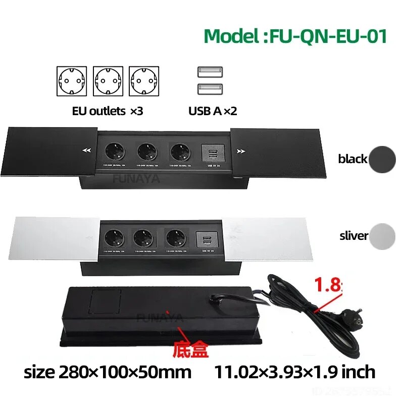 FUNAYA скрытая настольная розетка черная EU KR 3O 2U 2slide, white Sliver