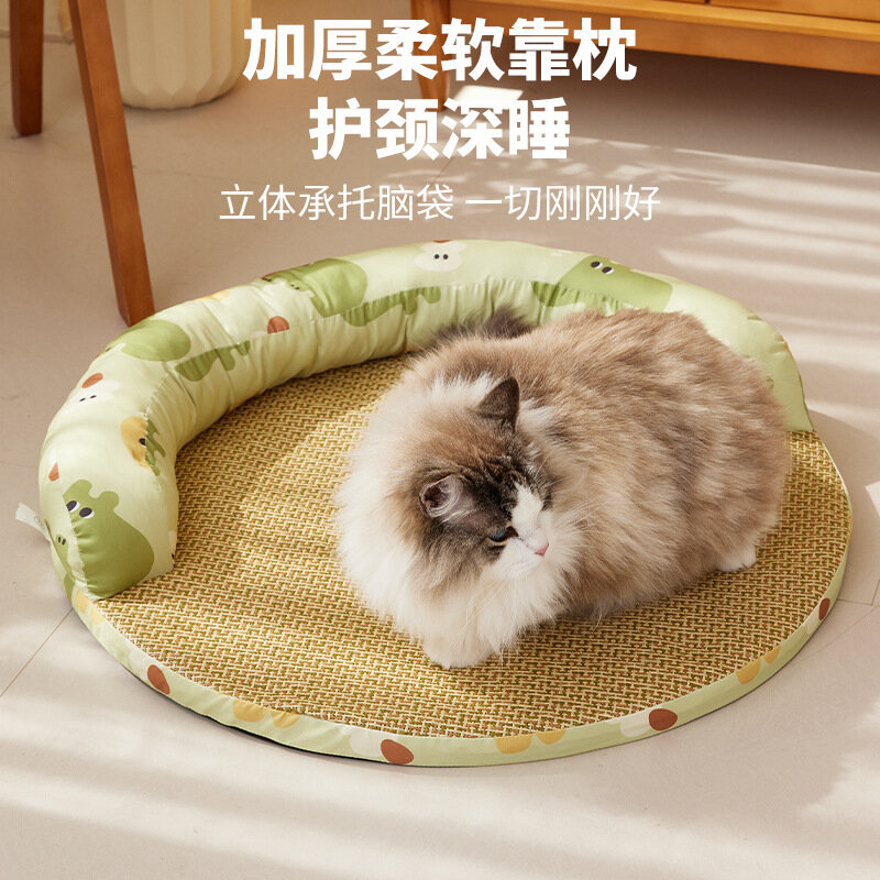 Летний коврик из ротанга Сносный диван для домашних животных Кошачий диван Кровать для кошек Four Seasons Универсальный