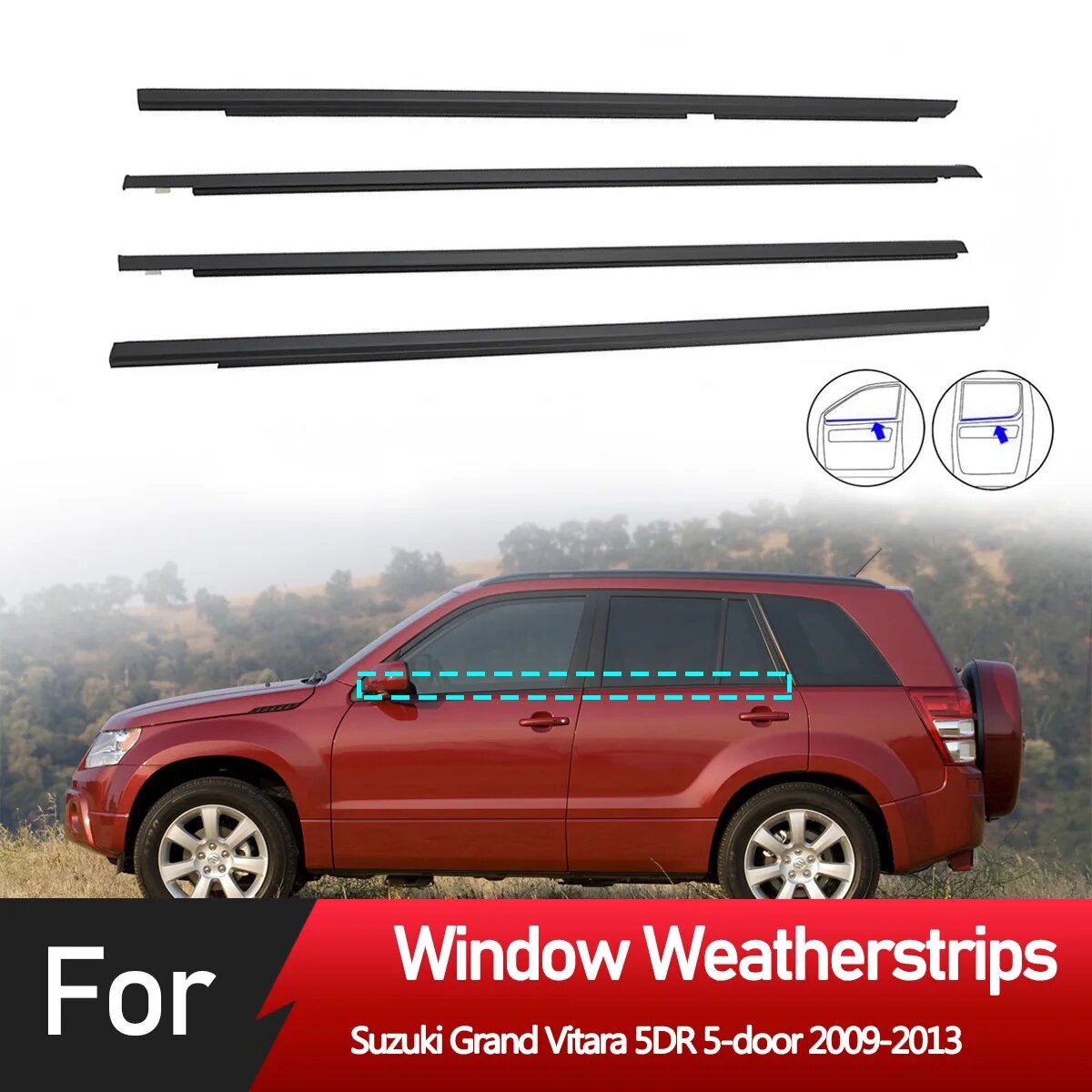 4 шт, резиновая уплотнительная лента для внешних окон автомобиля, уплотнительная лента для Suzuki Grand Vitara 5DR, 5 дверей 2009-2013
