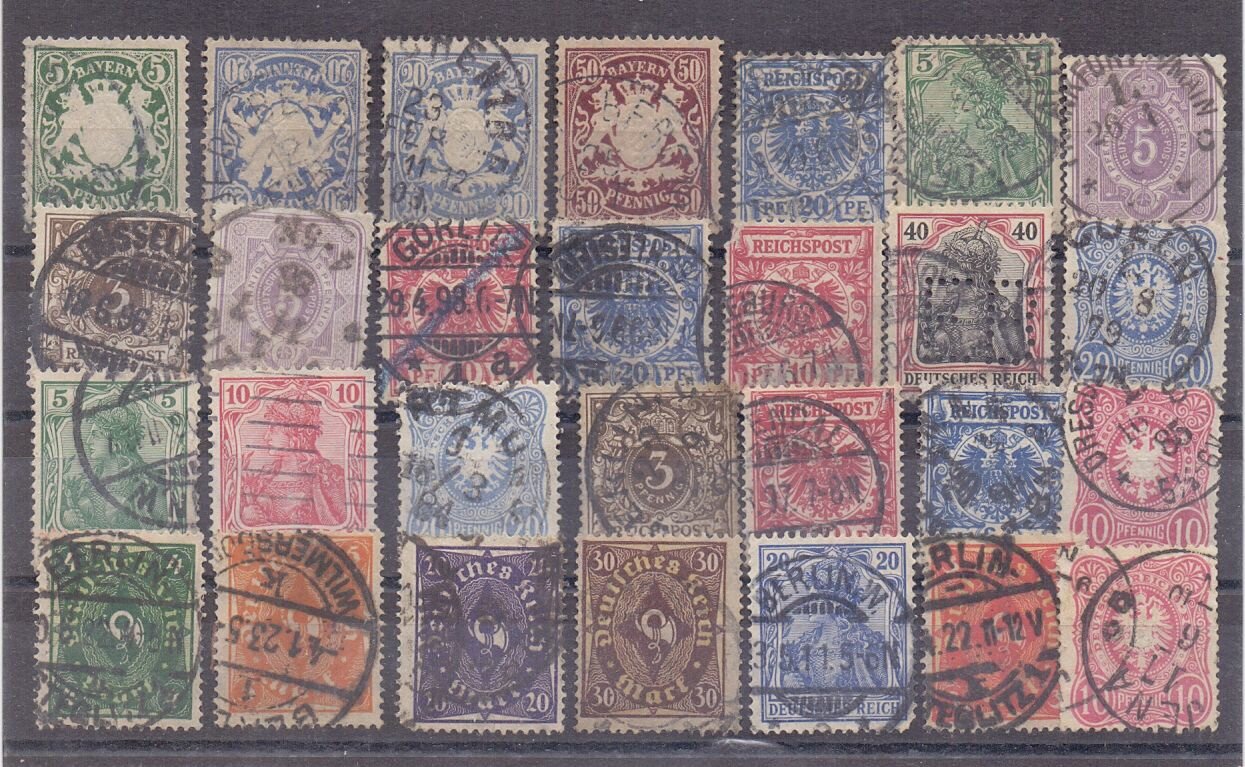 Марки почтовые Германия 1890-1940 год, Гашеные, в коллекцию. Набор 28 марок.