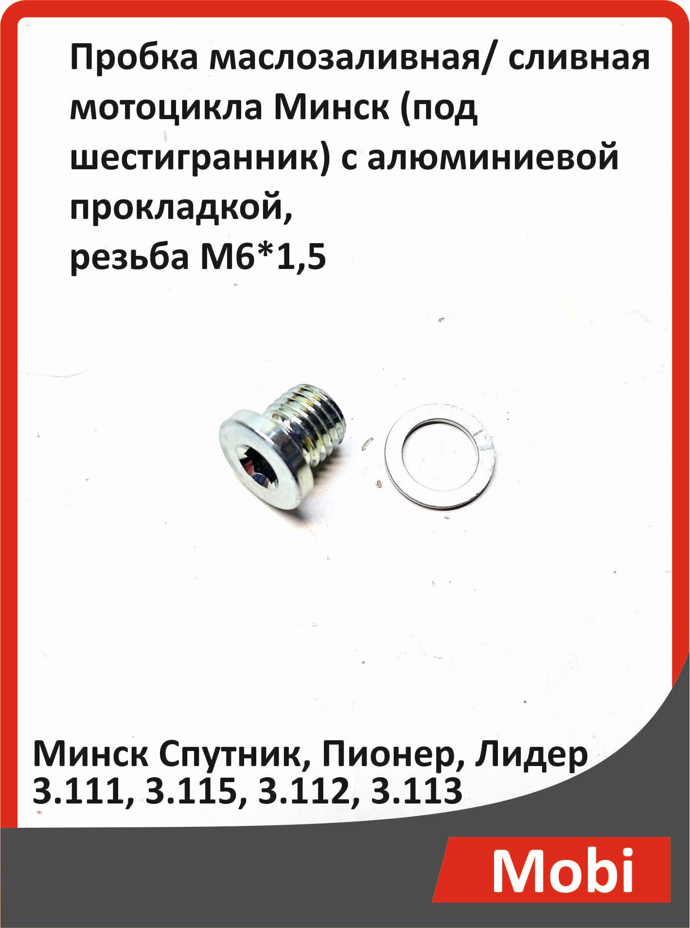 Пробка маслозаливная/ сливная мотоцикла Минск (под шестигранник) с алюминиевой прокладкой