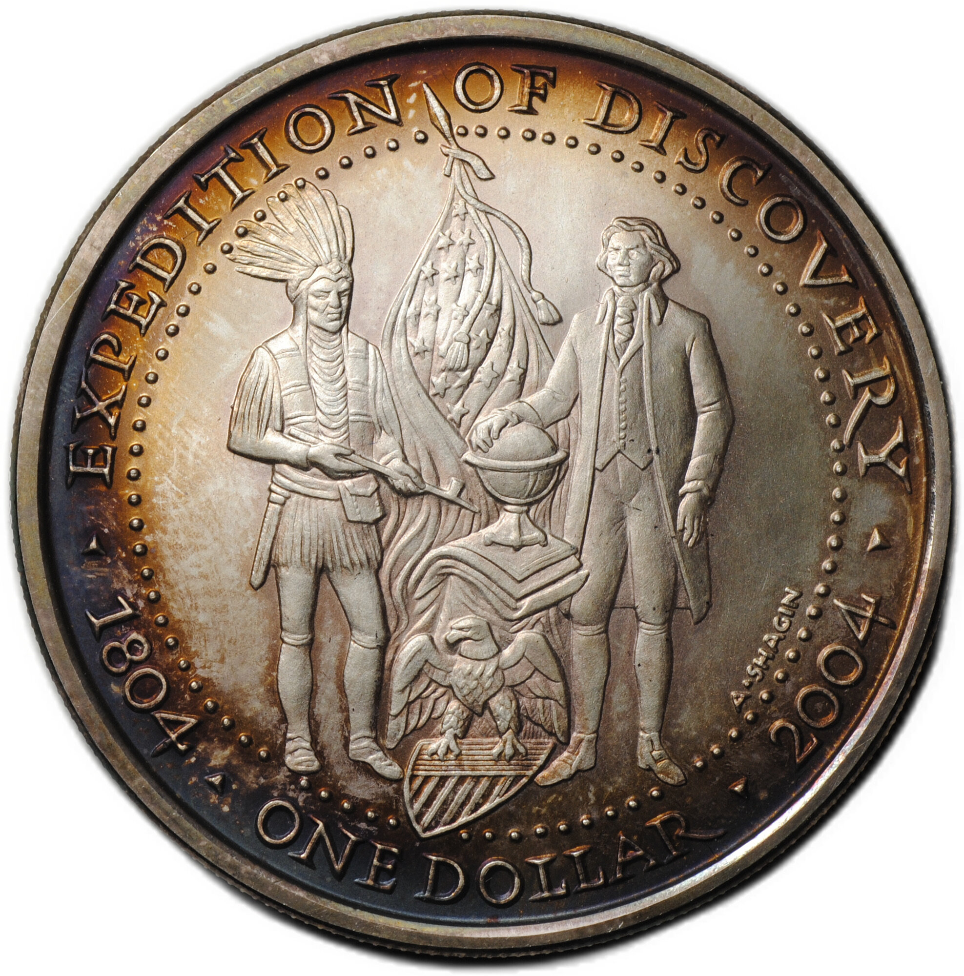 Монета 1 доллар 2004 Встреча Джефферсона и Вождя Племена Шауни