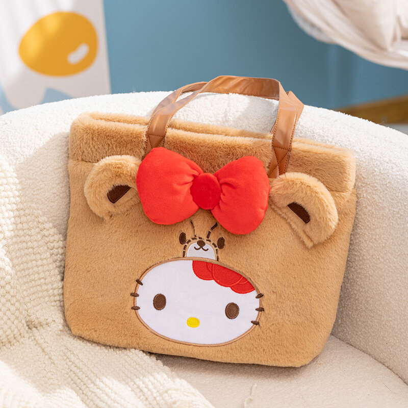 Мягкая плюшевая сумка-шоппер с мультяшным рисунком, стильная сумочка, сумка для мамы, симпатичная сумка для поездок на работу, вместительная сумка-шоппер.