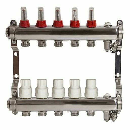 Коллекторная группа нерж с расходомерами 1" х 5 выходов, евроконус 3/4' STI