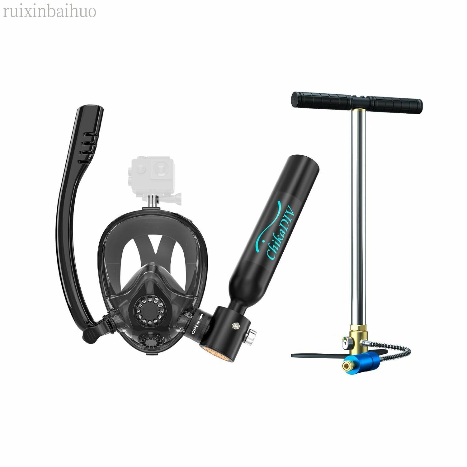 CHIKADIV 0.5L маска для дайвинга с баллоном, До 10 минут работы под водой,180 панорамный обзор и меньше тумана и анти-течь-