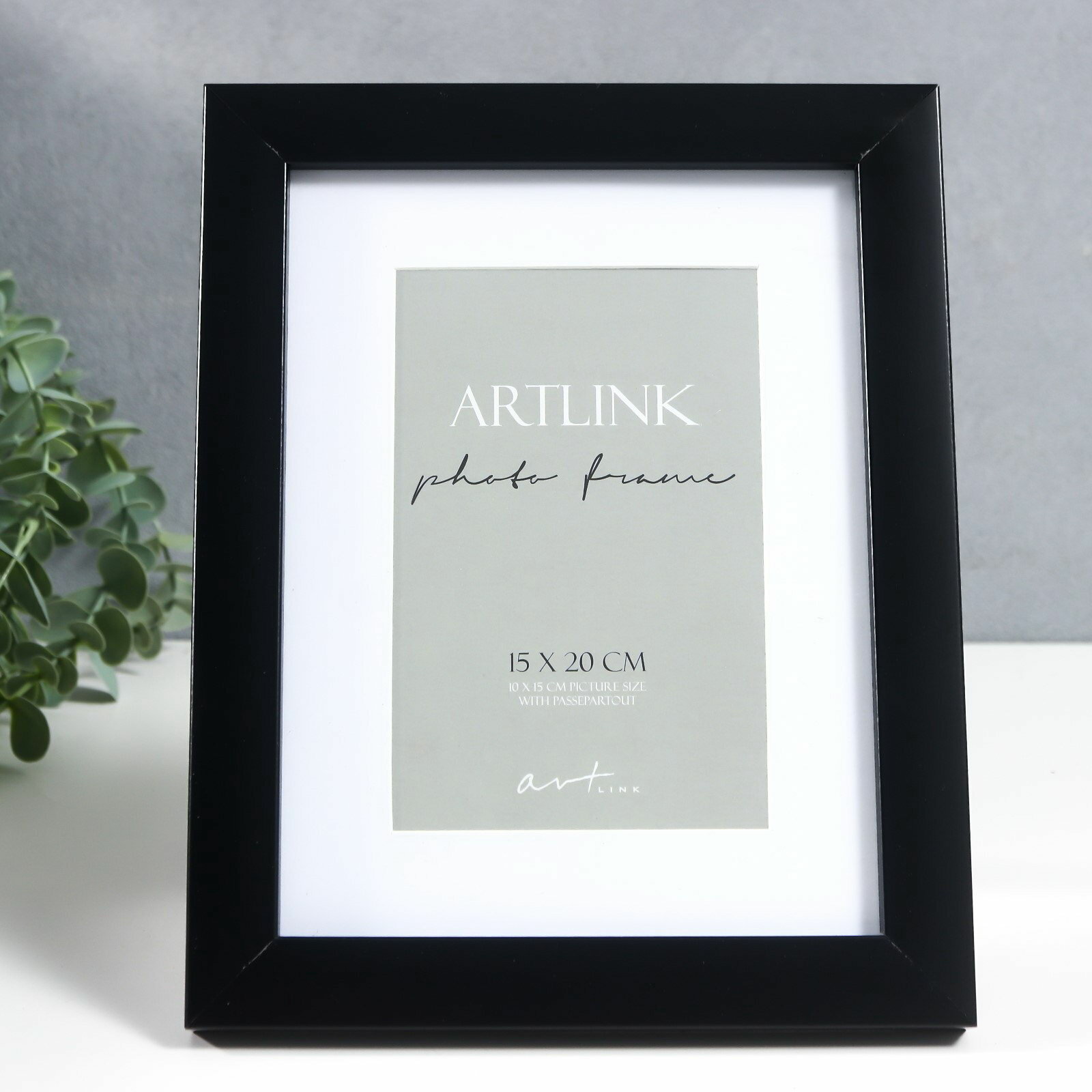 Фоторамка для фото 15x20 см Gloria, пластик, с паспарту 10x15 см, чёрный