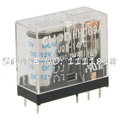 Реле HHC69A/JQX-14FC 12В 8 контактов прозрачно-черный