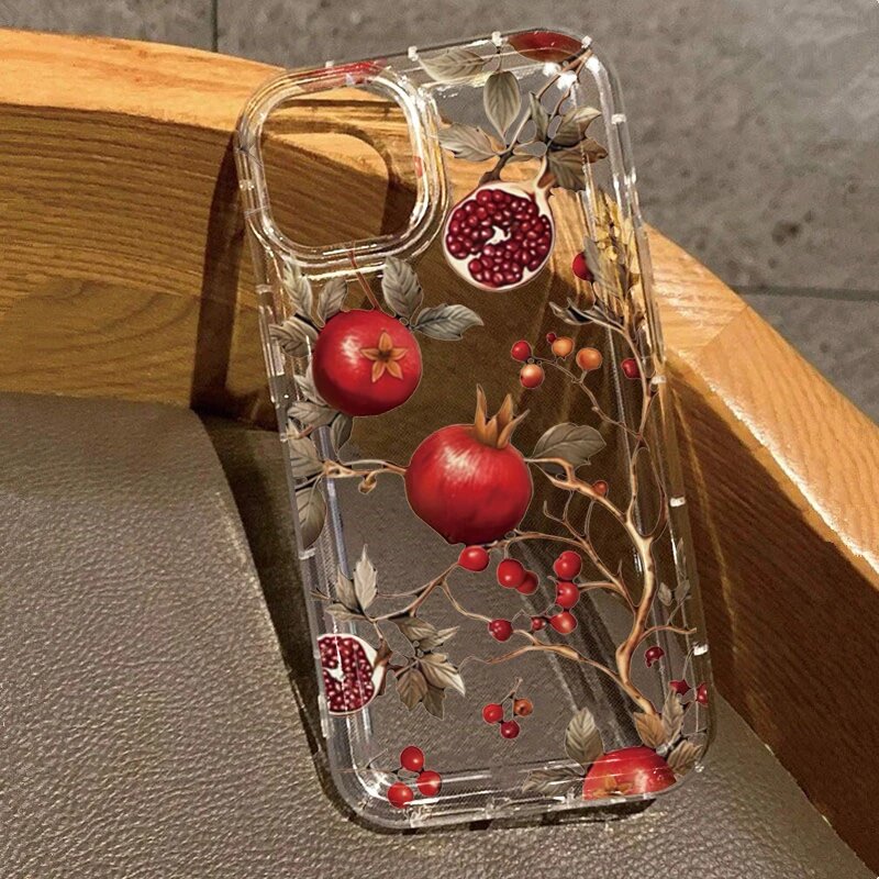 Прозрачный чехол для телефона с дизайном красного граната для iPhone 17, 15, 16 Pro Max, 16E, 14, 13, 11, 12 Mini, 16 Plus, XS, XR, мягкий чехол