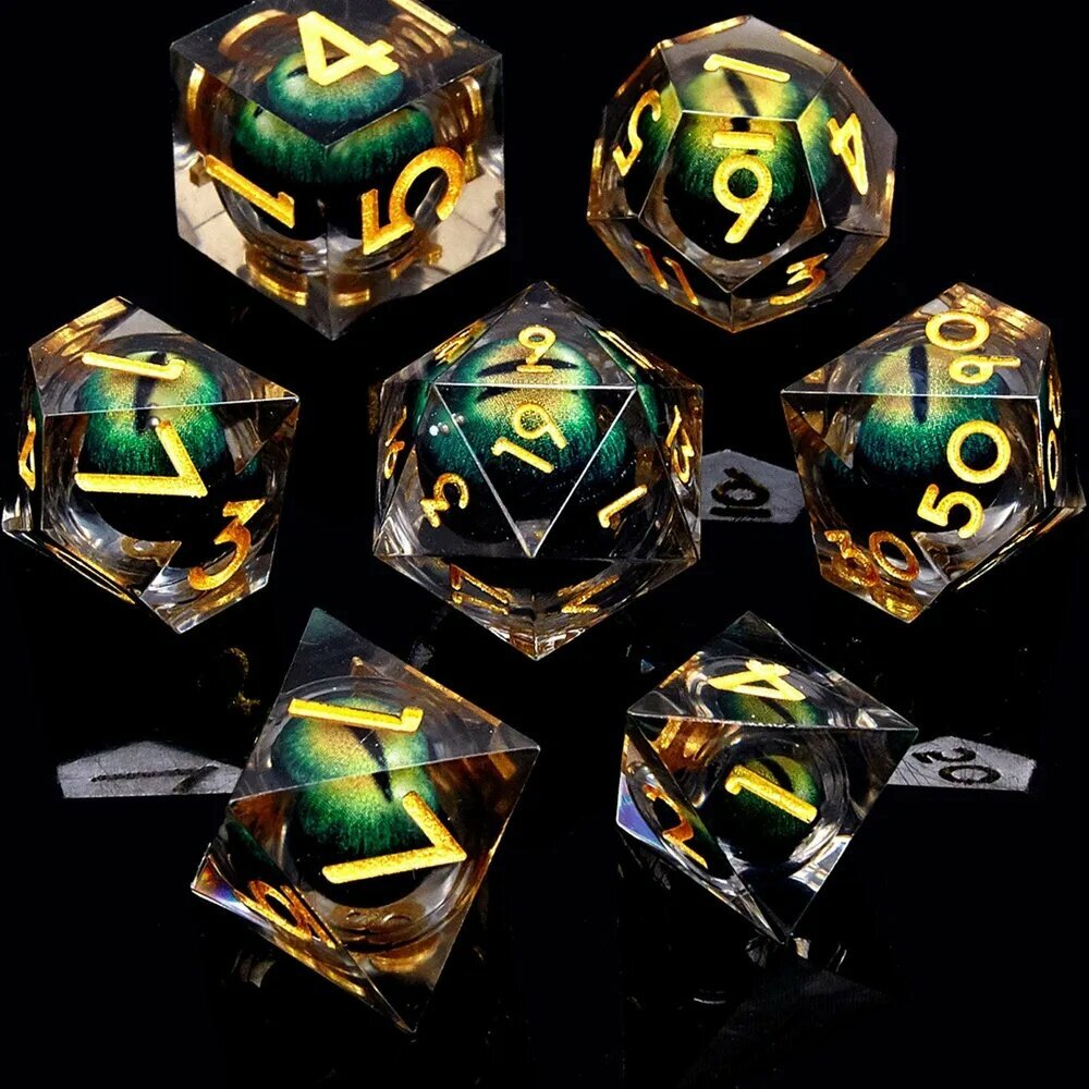 Набор игральных костей Resin Sharp Edge - 7 штук, ручная работа, прозрачные кости для Dungeons & Dragons из качественной смолы