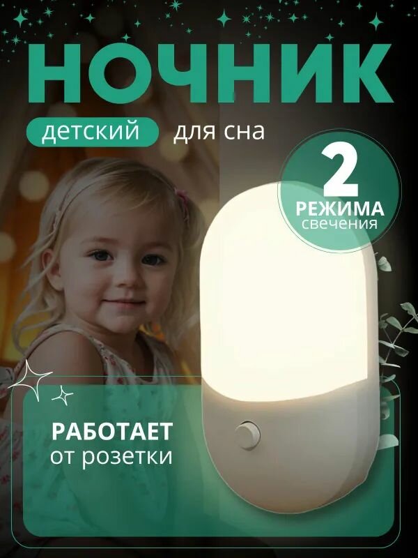 Ночник для новорожденных от розетки 2 режима освещения, безмерный светильник для спальни детей,4W