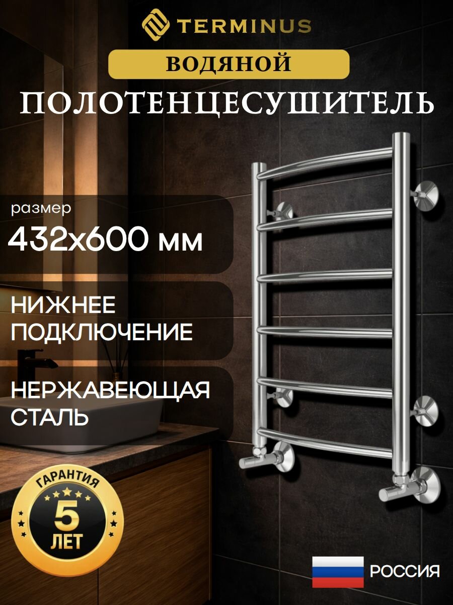 Классик П6 400х600 мм Полотенцесушитель TERMINUS нижнее подключение гарантия 10 лет