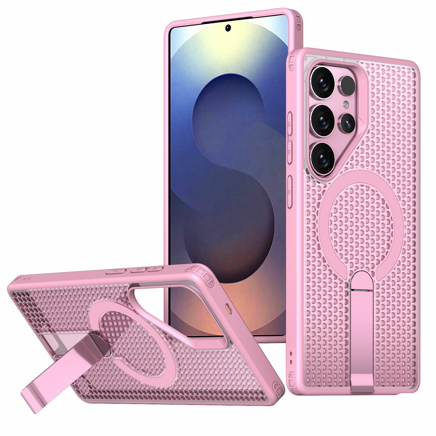 Прозрачный чехол Mesh Pro Magnetic Case для Samsung Galaxy S25 Ultra розовый