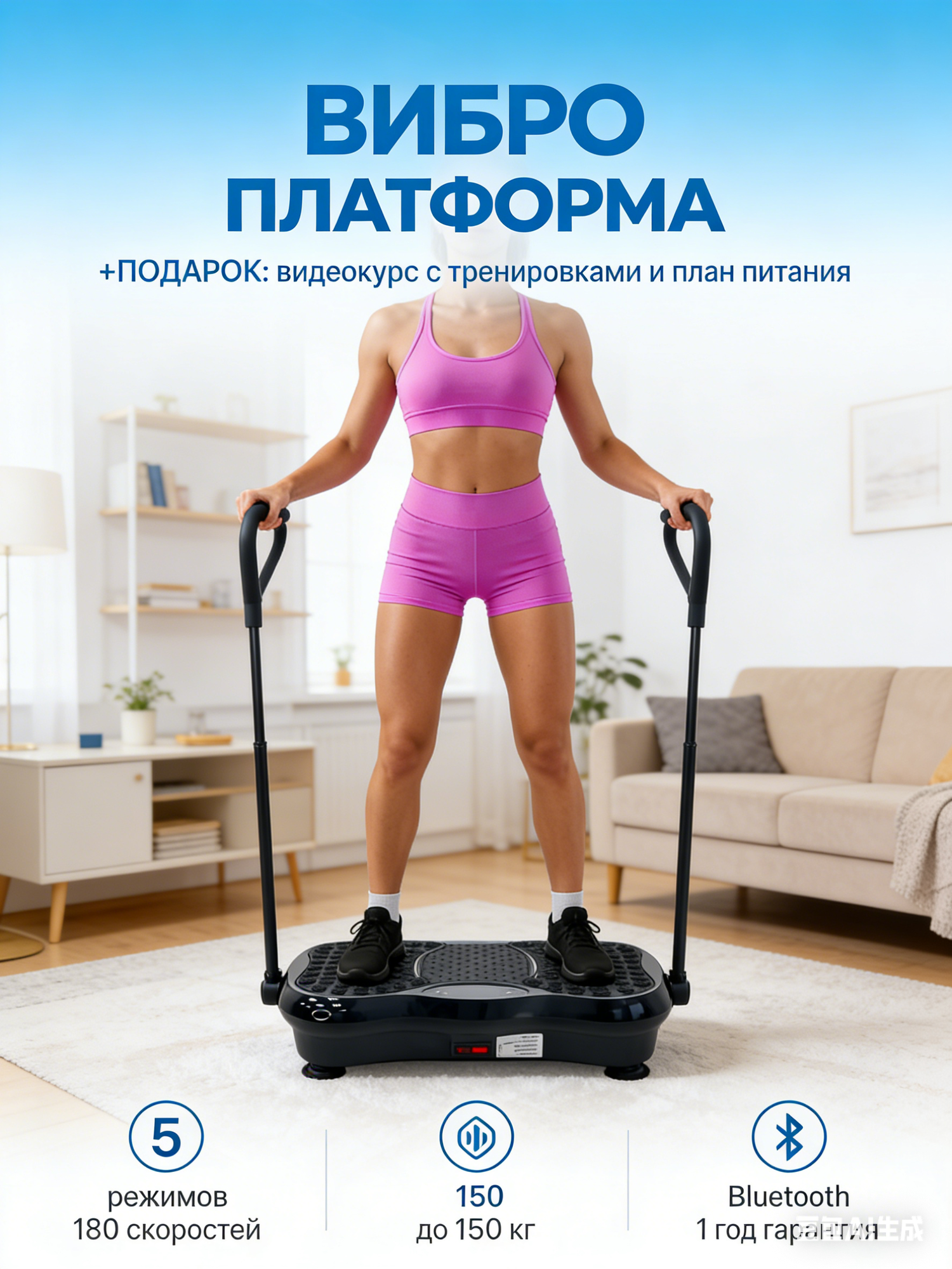 Виброплатформа для похудения 150 кг тренажер кардио степпер, пульт, чёрный, с Bluetooth