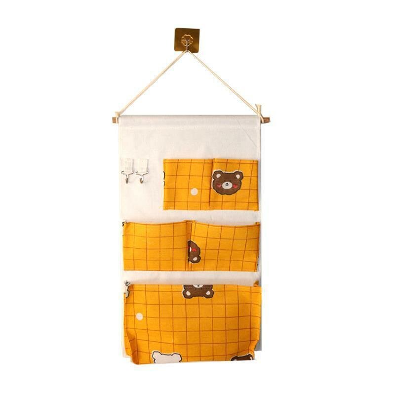 Фабричная ткань с пятью карманами, подвесная сумка с двойным крючком, хлопок и лен, подвесная сумка для хранения в