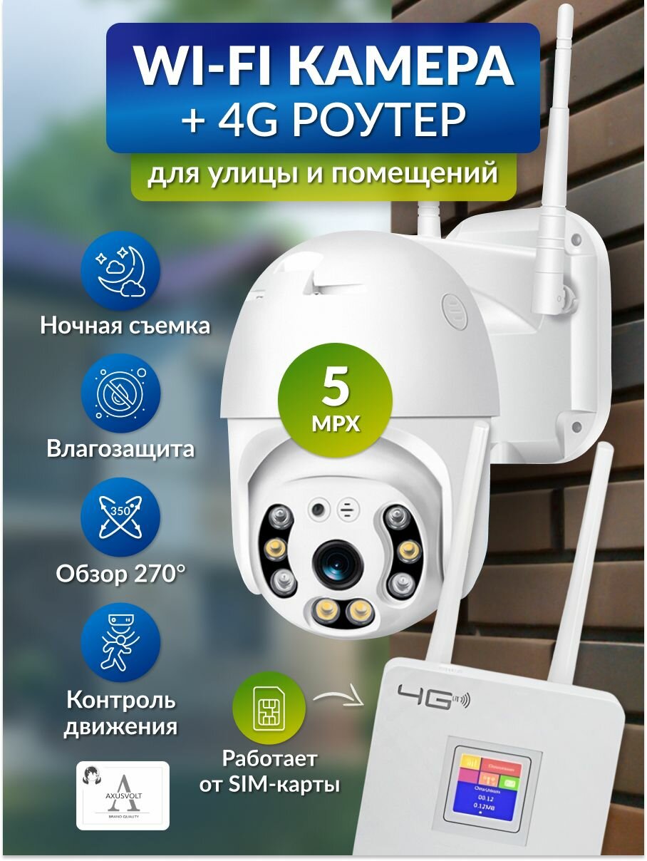 Комплект Wi-Fi камера AXUSVOLT, iCSee поворотная и 4G роутер