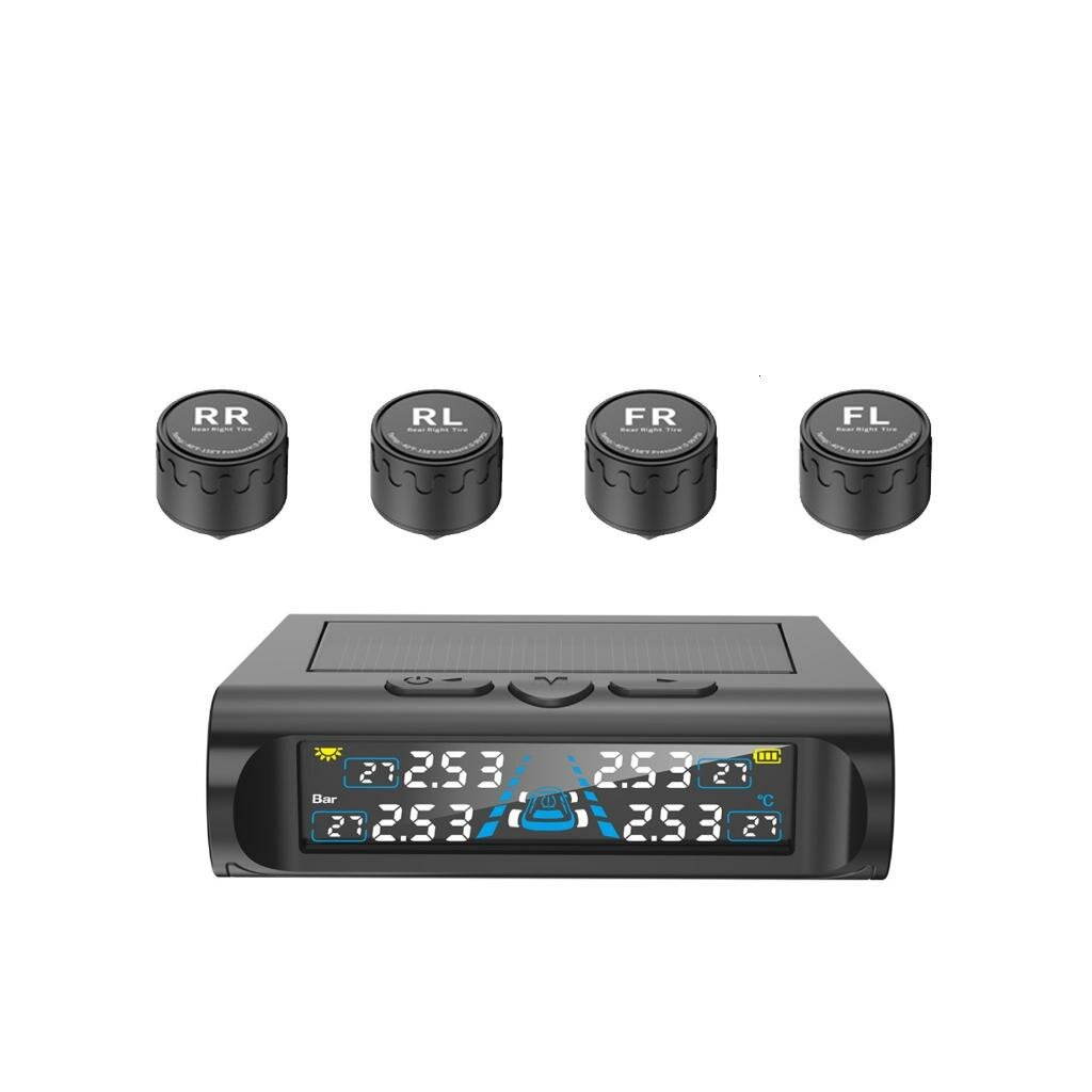 Монитор давления и температуры в шинах автомобиля с солнечной батареей и 4 датчиками