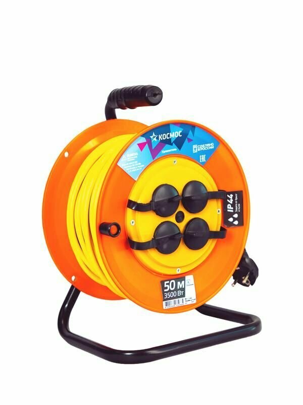 Удлинитель на катушке 4х50м с заземл. 16А IP44 3.5кВт ПВС 3х1.5 термозащ. Космос YKKsm50m-4g-Z(16A)IP