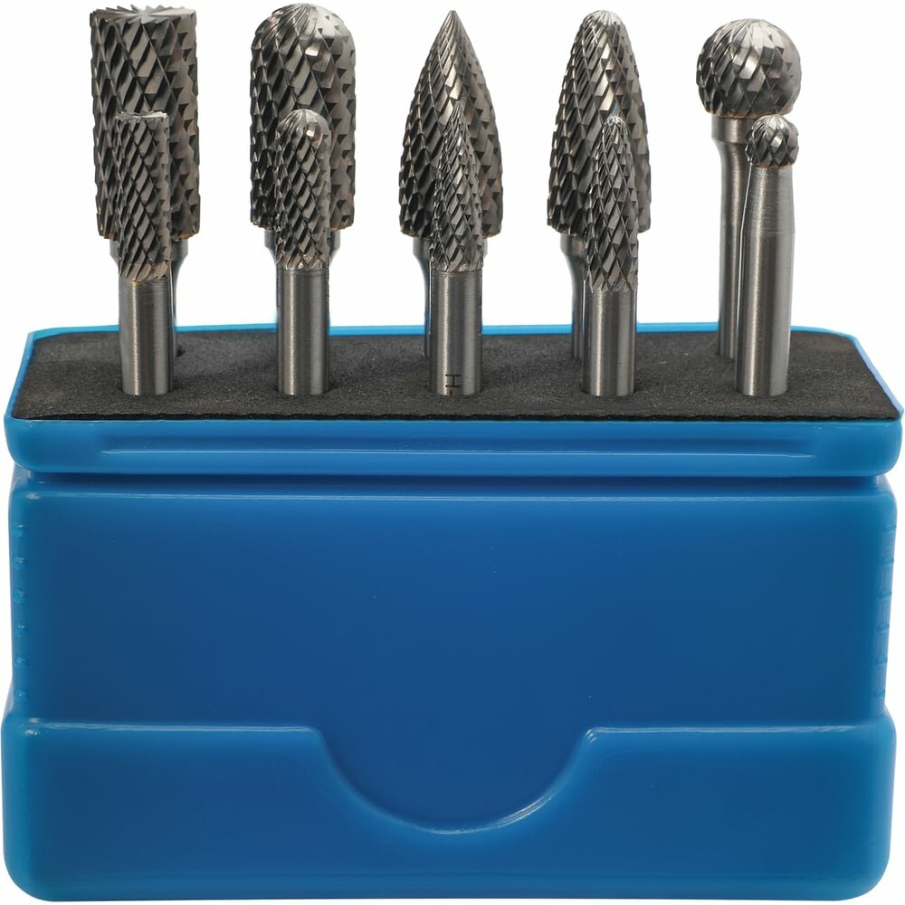 Набор бор-фрез твердосплавных 6/12 мм, HM, S=6 мм, 10 шт, Mini-Box H-Tools 116002HT