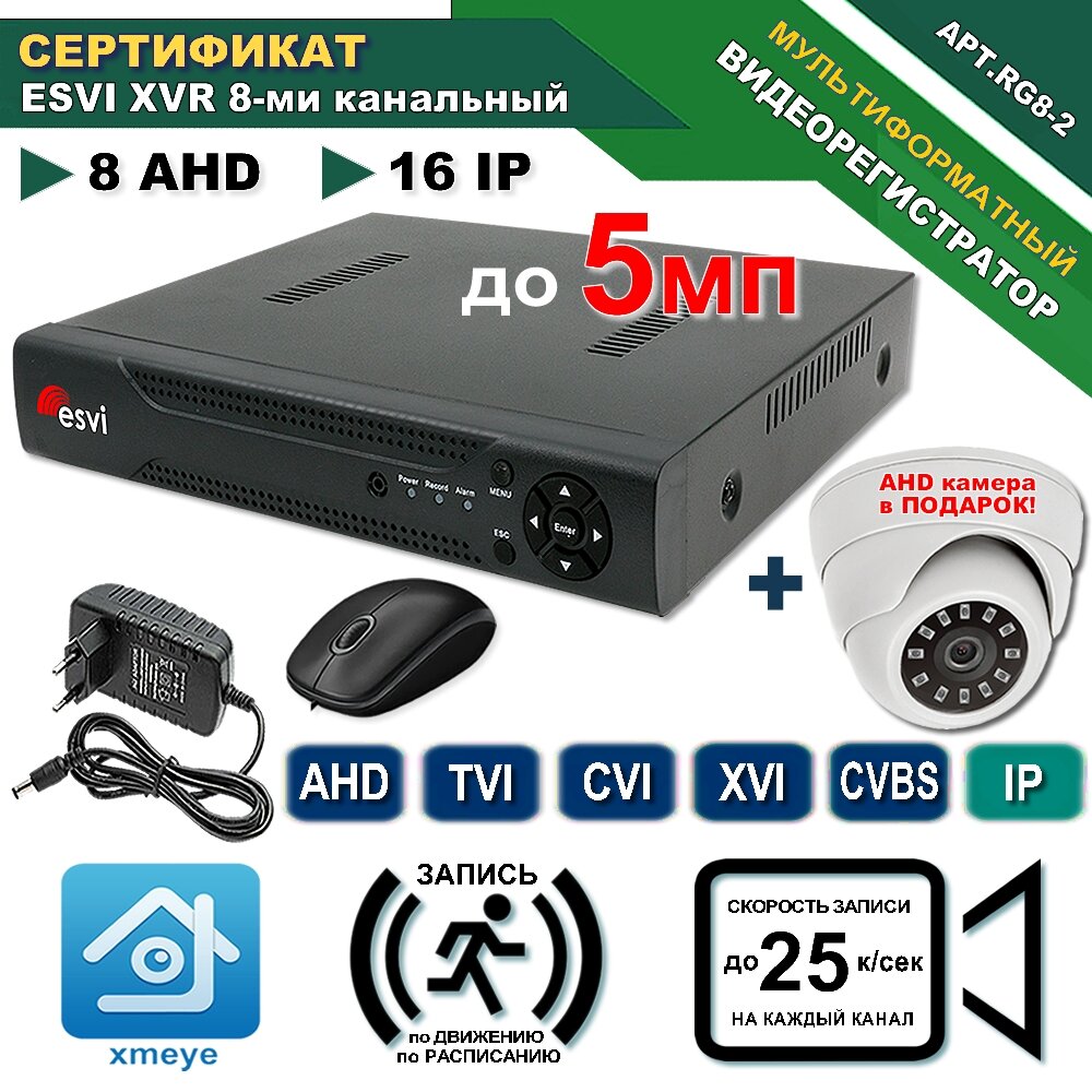 Видеорегистратор ESVI АРТ. RG8-2 гибридный 8 каналов, цифровой IP