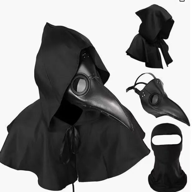 Маска Чумного Доктора (черная с серебряными заклепками) на Хэллоуин, маскарад, праздник, вечеринку, косплей, латекс