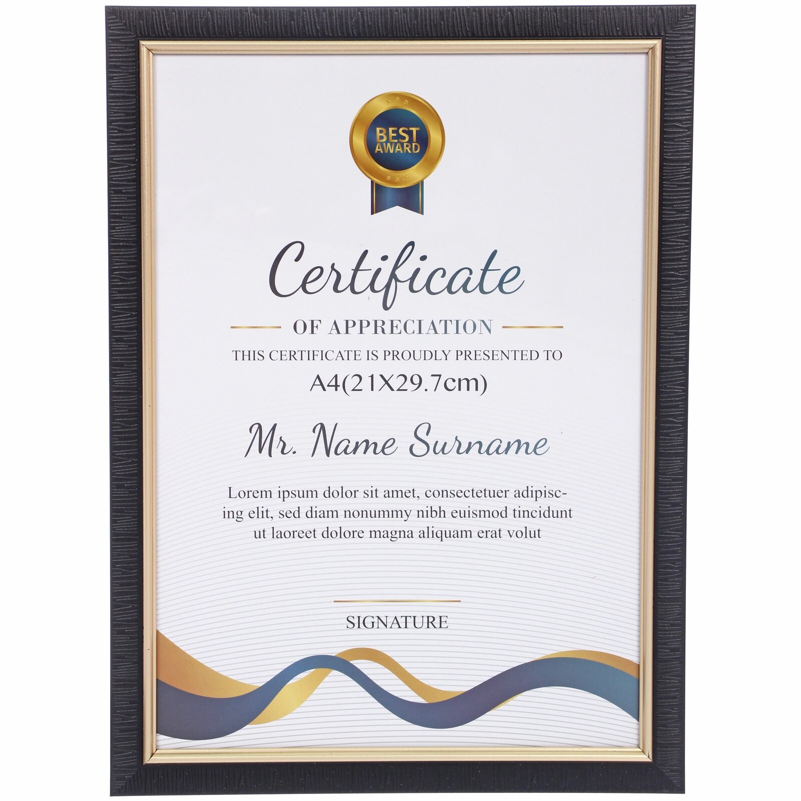 Фоторамка для сертификата «Дипломат» 30x21 см, черная с золотом, пластик, формат А4