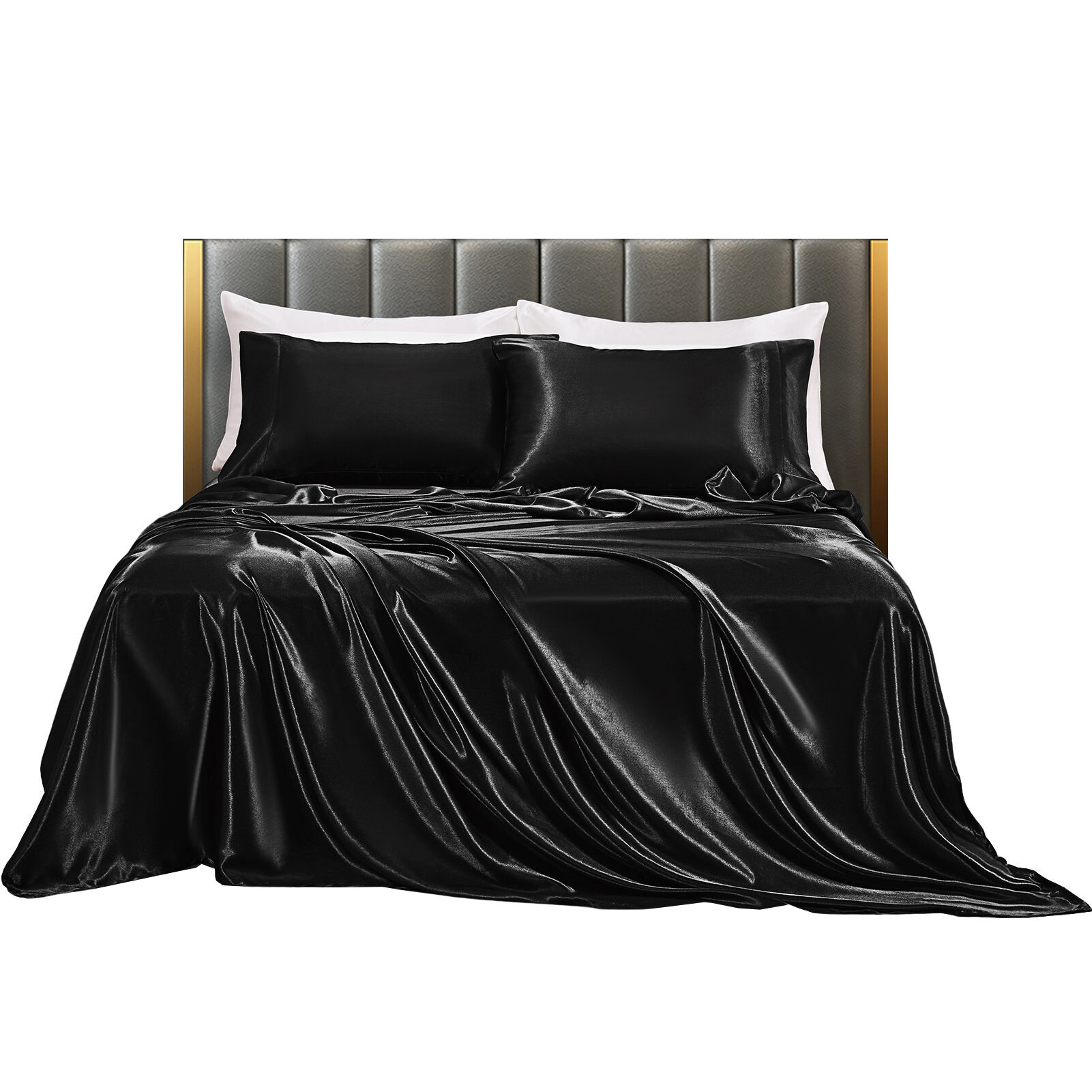 Набор постельного белья из 4 элементов для дома европейского и американского стиля однотонный эмуляция шелка простыня подушковые чехлы размер FULL