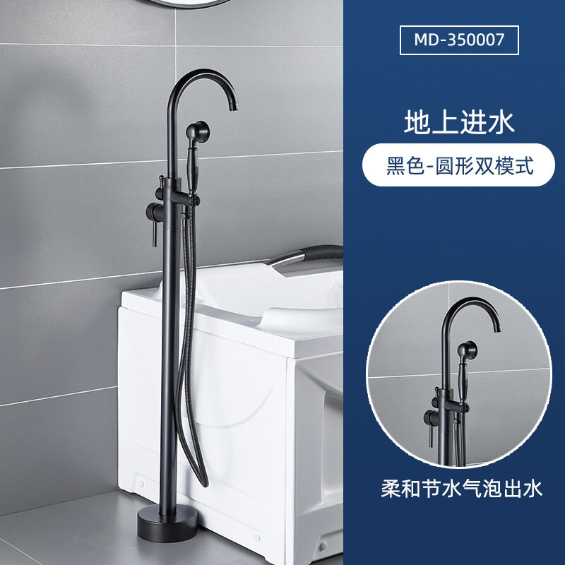 Европейский стиль, латунный винтажный напольный смеситель для ванны с горячей и холодной водой, деревянный бочонок, пьедестальный умывальник, независимая душевая лейка, боковое расположение