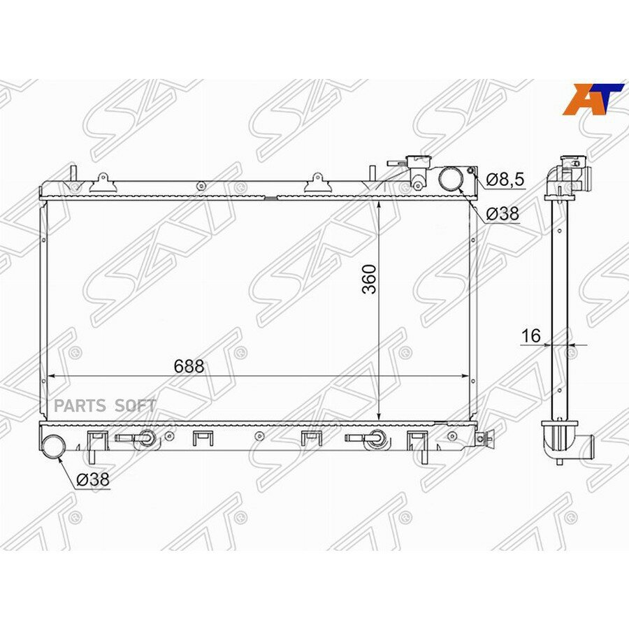 Радиатор SUBARU FORESTER 2.0 TURBO/2,5 02- от официального дистрибьютора, SAT, артикул SB0001SG9